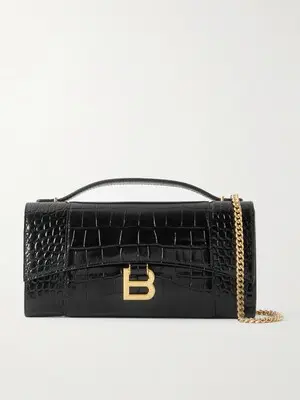 Balenciaga Hourglass Croc-effect Shoulder Bag - Black
