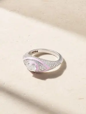 KAMYEN 18-karat White Gold, Diamond And Enamel Ring