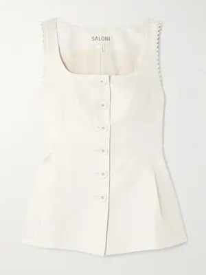 Saloni Bibba Cotton, Linen And Silk-blend Twill Top - Neutrals