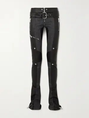 Versace Belted Leather And Denim Flared Pants