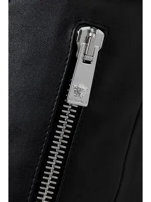 Versace Belted Leather And Denim Flared Pants