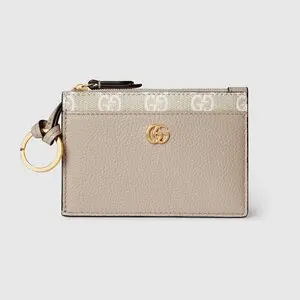 Gucci Bi-color Gg Marmont Zip Key Pouch, Neutral, Leather Neutral
