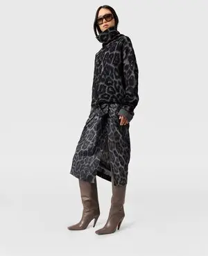 Stella McCartney Knotted Asymmetric Leopard Midi Skirt - Ash Gray
