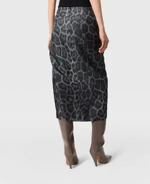 Stella McCartney Knotted Asymmetric Leopard Midi Skirt - Ash Gray