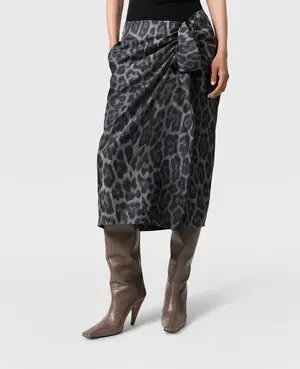 Stella McCartney Knotted Asymmetric Leopard Midi Skirt - Ash Gray