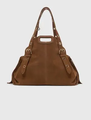Maje Leather Suede Xl Miss M Bag - Camel