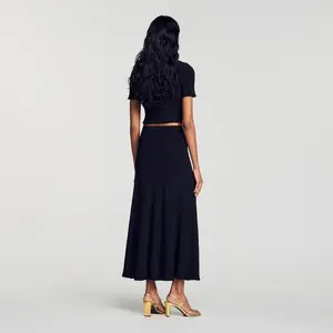 Sandro Pointelle Knit Midi Skirt With Decorative Buttons