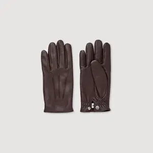 Sandro Smooth Lambskin Gloves - Black Brown