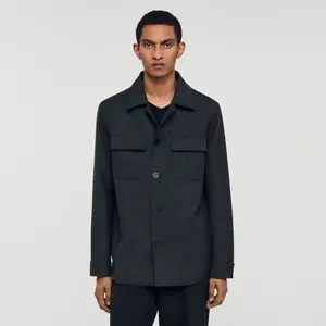 Sandro Wool Overshirt With Pockets - Dark Grey