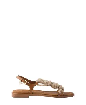 Prada Flat Leather And Cord Sandals - Brown