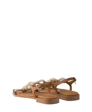 Prada Flat Leather And Cord Sandals - Brown