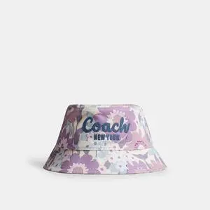 COACH Script Floral Print Bucket Hat - Purple Multi