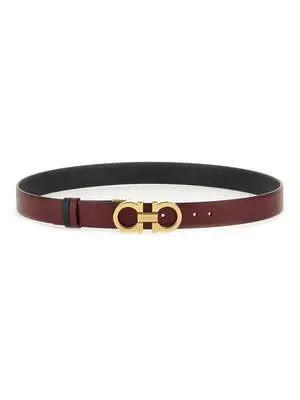 FERRAGAMO Reversible Belt With Hook Buckle Red