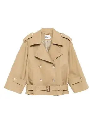 SELF-PORTRAIT Cotton Gabardine Trench Coat - Brown