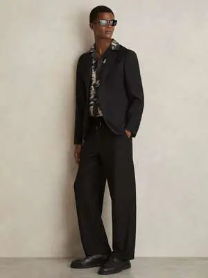 REISS Yoshi Jungle Print Cuban-collar Shirt - Black