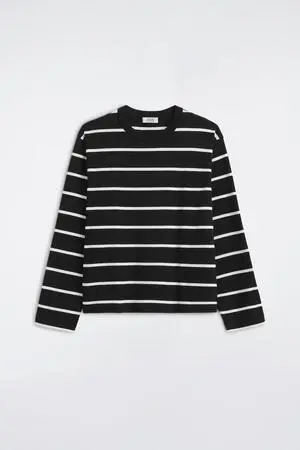 Cos Relaxed Jersey Interlock Long-sleeved T-shirt - Black/white