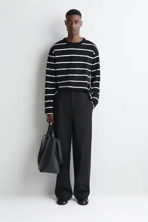 Cos Relaxed Jersey Interlock Long-sleeved T-shirt - Black/white
