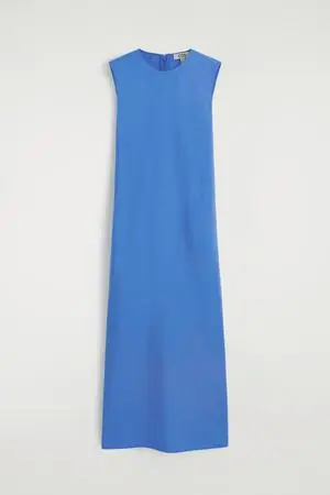Cos Bias Cut Linen Blend Midi Dress - Blue