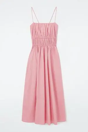 Cos Gathered Cotton Midi Dress - Pink