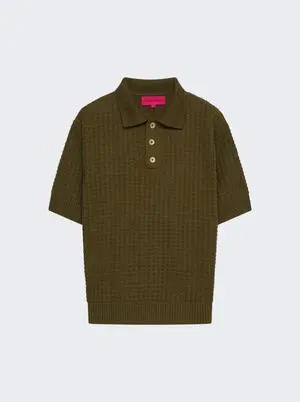 THE ELDER STATESMAN Nora Lite Check Polo - Kelp