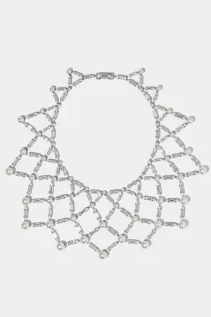 Nadri Ingrid Cz And Pearl Xl Netting Necklace - Rhodium
