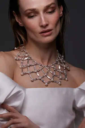 Nadri Ingrid Cz And Pearl Xl Netting Necklace