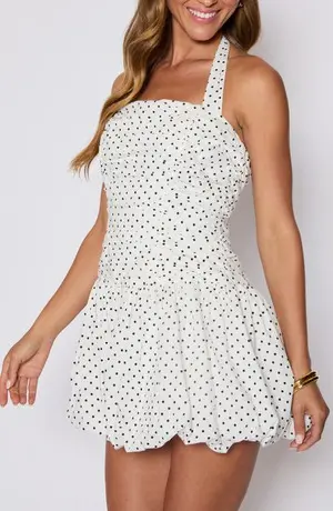 VICI Polka Dot Bubble Hem Halter Mini Dress