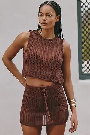 L*Space Sander Crochet Cover-up Mi Skirt - Brown