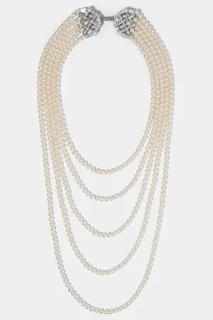 Nadri Ingrid Multi Pearl Strand Double Brooch Necklace