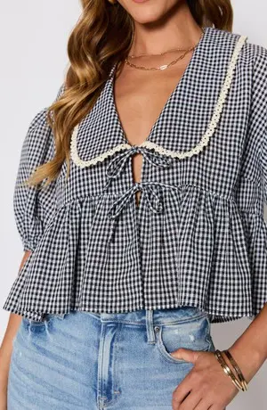 VICI Gingham Babydoll Crop Top