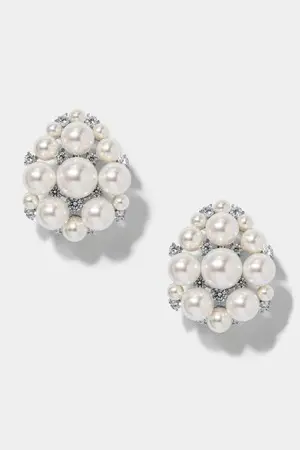 Nadri Ingrid Pearl And Cubic Zirconia Cluster Shield Earrings