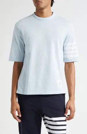 Thom Browne 4-bar Cotton Jersey T-shirt - Light Blue