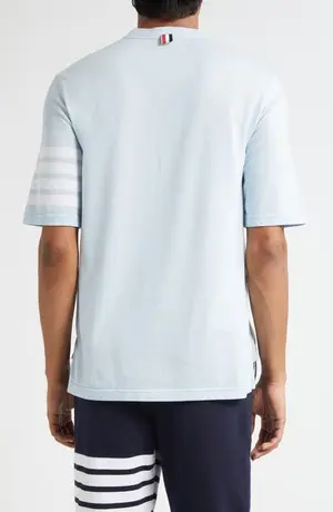 Thom Browne 4-bar Cotton Jersey T-shirt - Light Blue