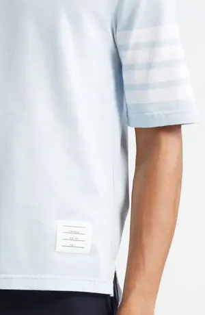 Thom Browne 4-bar Cotton Jersey T-shirt - Light Blue