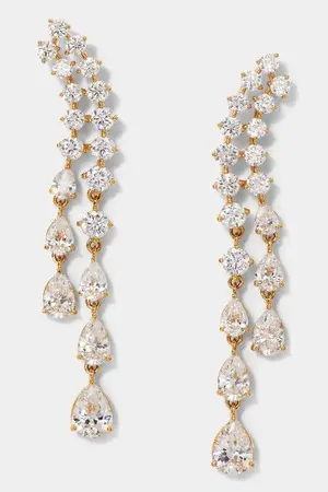 Nadri Willow Cz Double Drop Linear Earrings - Gold