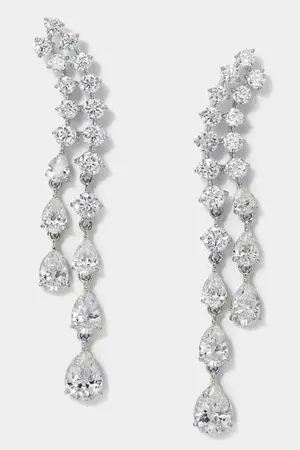Nadri Willow Cz Double Drop Linear Earrings - Rhodium