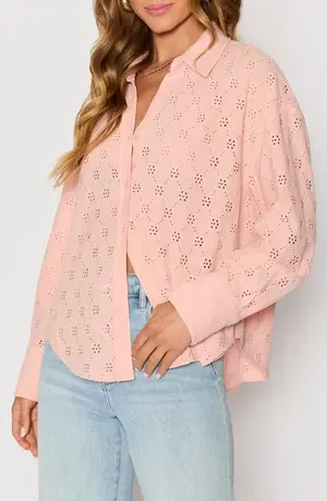 VICI Eyelet Crepe Button-up Shirt