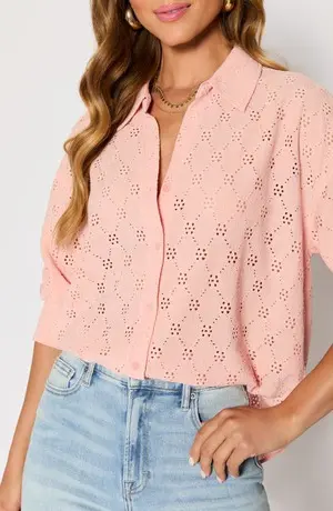 VICI Eyelet Crepe Button-up Shirt