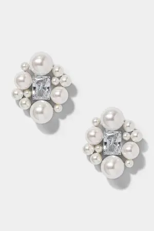 Nadri Ingrid Pearl And Cz Cluster Stud Earrings - Rhodium