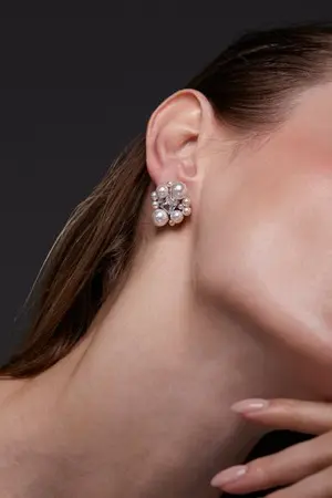 Nadri Ingrid Pearl And Cz Cluster Stud Earrings