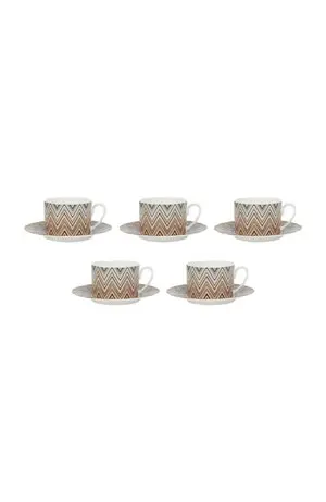 Missoni Zigzag Jarris Set Of 6 Tea Cups & Saucers - White