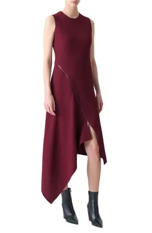 Akris Asymmetric Sleeveless Wool Dress - Ruby Red