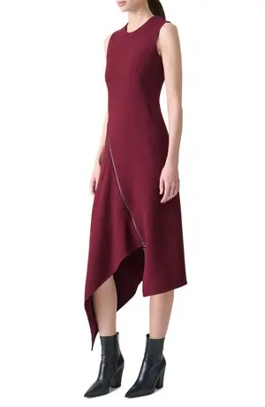 Akris Asymmetric Sleeveless Wool Dress - Ruby Red