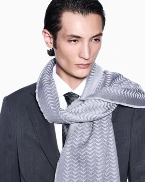 Giorgio Armani Jacquard Virgin-wool Scarf - Grey