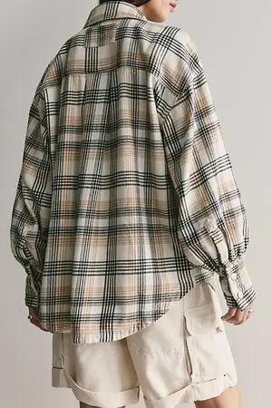 Free People Ashley Plaid Shirt - Ivory Combo