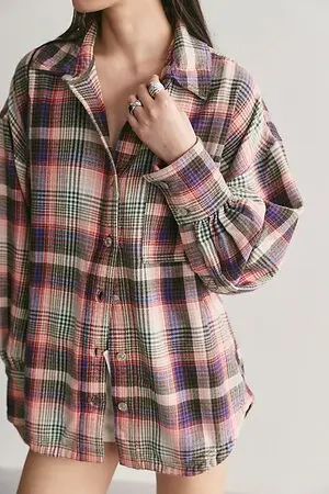 Free People Ashley Plaid Shirt - Meadow Combo