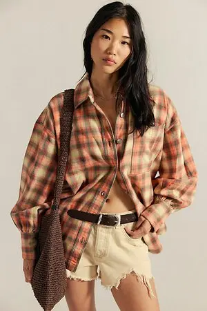 Women's Orange Plaid Shirts