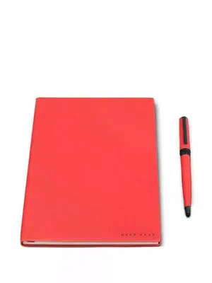 Hugo Boss Leather Notebook And Pen Set - Red