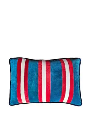 LES-OTTOMANS Striped Velvet Cushion - Blue