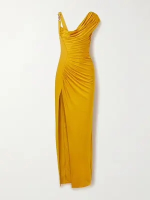 Versace Embellished Crepe And Pleated Satin Gown - Yellow
